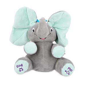 nuby peek a boo friends animated plush toy with music and interactive play, baby elephant