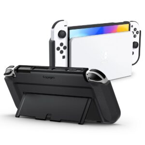 spigen thin fit designed for nintendo switch oled model 7 inch and joy-con controller dockable case with kickstand protective case - black