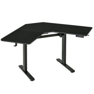 vinsetto 65.75" adjustable height standing desk, v-shaped computer desk workstation for home, office, black