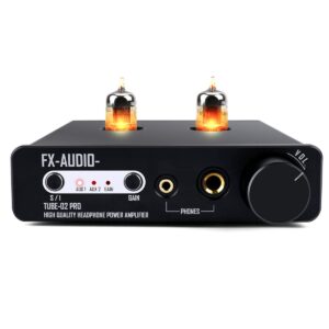 fx-audio tube-02 pro tube headphone amplifier, vacuum 5725 tube preamp, mini hi-fi integrated stereo class a amp supports 32-600 ohms of headphones, for stereo amplifier/active speaker