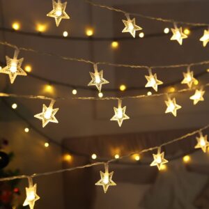 cauins christmas lights, 19.6 ft 40 led star string lights battery operated indoor christmas decorations, waterproof outdoor light for xmas garden patio bedroom party decor