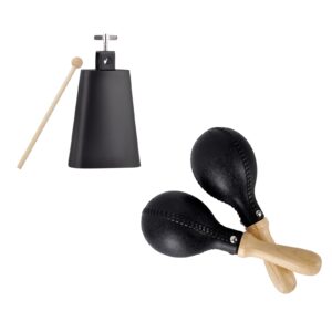 eastrock 6 inch metal steel cowbell and black rattles hand percussion set for drum set, band accompaniment, party