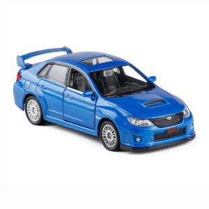 2010 impreza wrx sti racing sports sedan diecast car model toy vehicle 1/36 scale metal pull back friction powered children’s die-cast vehicles doors open toys for boys gifts kids adults, blue