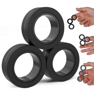 bunmo magnetic rings - fidget toys adults - magnetic fidget rings - endless hours of fun - spin, connect & play - addictive fidget toy for boys & girls - great teen gift - black