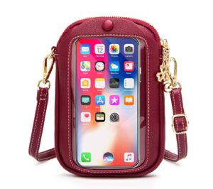 aslana touch screen phone bag vertical small crossbody bag handbag for women (wine red)