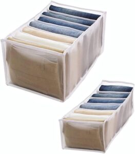 wardrobe clothes organizer,7 grids jeans compartment storage box,foldable closet organizers and storage baskets for bedroom 2 sizes (white)