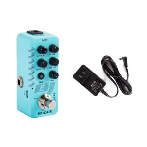 mooer e7 polyphonic guitar synth pedal with trumpet, organ, sea wave, weeyo, saw wave, 8 bits, edm, pad synthesizer effects and (power supply