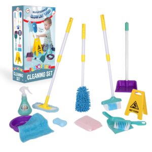 playkidiz kids cleaning set for toddlers, toy broom & mop cleaning accessory set, pretend play toys for boys & girls ages 3+