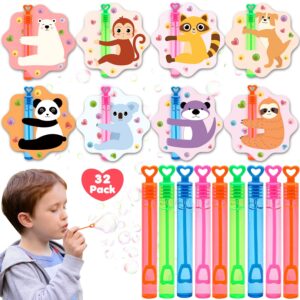 surcvio valentines day gifts for kids, 32 pack mini bubble wands with valentines animal themes greeting cards for kids, valentine's day school prize party favor, classroom exchange gift set