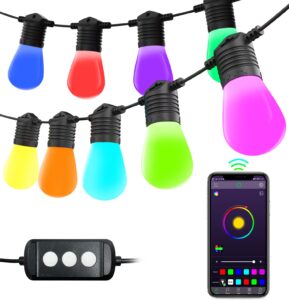 wonsidary 2024 newest rgbw outdoor string lights, 48ft 15led patio lights bluetooth app control, ip65 waterproof color changing lights for garden decor