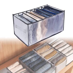 large jeans organizer, upgraded wardrobe clothes drawer organizer for jeans closet organizers storage large 9 grid clothes storage organization with handle stackable washable mesh (1pcs grey)