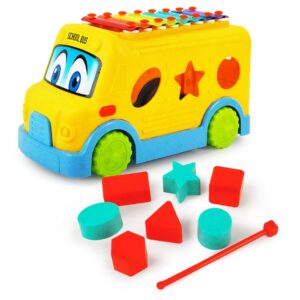 boley activity learning toy for toddlers - roocrew xylophone school bus - activity learning center for shapes, colors and music - interactive toy for toddlers - ages 2 and up