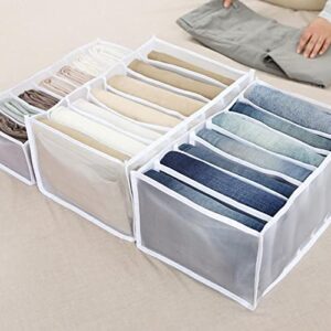 wardrobe clothes organizer,7 grids washable clothes organizer for folded clothes, mesh clothes storage organizer separation box for jeans, leggings, underwear, socks, t-shirts (white, 2pc-large)