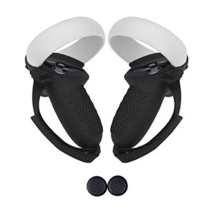 asr-vr silicone grip cover for oculus quest 2 accessories, protector with knuckle straps(1 pair) (black)