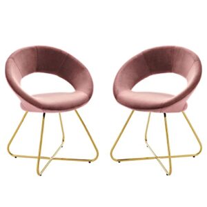 modway nouvelle moday performance velvet dining chairs in gold dusty rose-set of 2