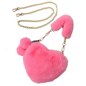 soft warm faux fur handbag fuzzy crossbody bag heart shape soft plush purse for winter women wallets (pink)