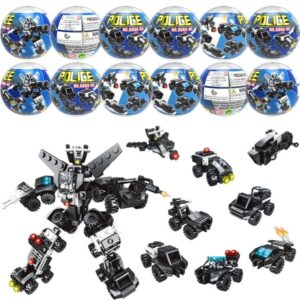 wodmaz 12 pcs pre filled easter eggs with robot vehicles building blocks, car toys set for kids' gift, easter party favors, easter basket fillers, easter egg hunt, classroom events