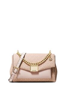 michael kors lita medium two-tone logo crossbody bag ballet