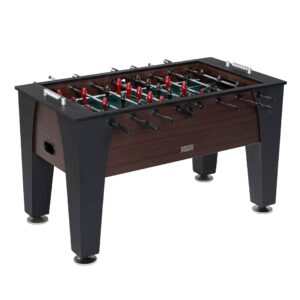 soccer foosball table and balls set for adults, kids - indoor arcade football game room furniture 58 in robot style players bead style scorers accessories included, brown black