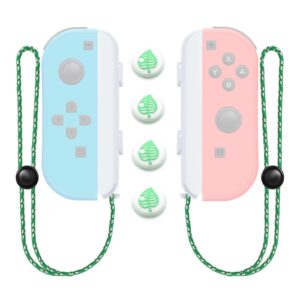 xberstar1pair straps for switch original .con strap with thumb grips cap (white&green straps)