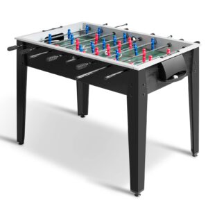 gymax 48” foosball table, arcades soccer game table for multiplayer with 2 balls, score keepers wooden competition sized foosball table for adults and kids (black)