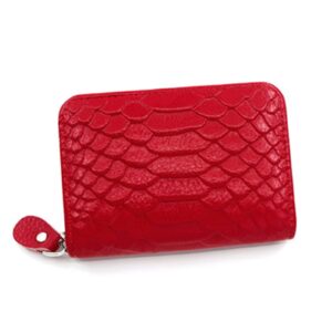 zhsh small rfid blocking full-grain leather wallet, zipper credit card holders, id case organizer purse (big red/embossed crocodile)