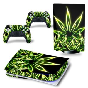 wps glossy protective vinyl decal skin/stickers wrap cover for ps5 skin stickers full body for playstation 5 console and 2 controllers (ps5 cd version, luminous plants)