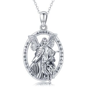 brisskaari guardian angel necklace 925 sterling silver guardian angel medal guardian angel protect me pendant angel necklace protection catholic jewelry for women men