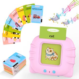 fishoaky talking flash cards educational toys for 2 3 4 5 6 year old boys girls, learning toys, 112 audible baby flash cards 224 words, preschool learning toys birthday gift for kids, pink