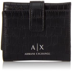 a|x armani exchange women's crocodile pu leather mini wallet, black, os