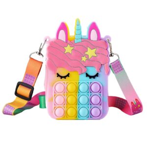 unicorn pop purse for girls silicone kids bag shoulder toy bubble popper lovely sensory stress relief students