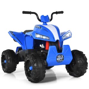 costzon kids atv, 12v battery powered electric vehicle w/led lights, 4-wheel suspension, music, story, usb, mp3, extended seat, ride on car 4 wheeler quad for boys & girls gift, ride on atv (blue)