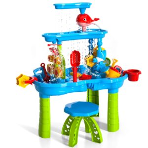 bennol kids sand water table toys for toddlers, 2 in 1 outdoor sand and water play table beach toys for kids boys girls, water activity tables summer toys for outside backyard for toddlers age 1-3 3-5