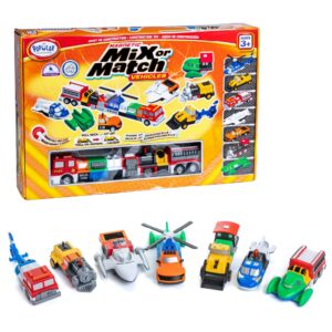 popular playthings mix or match vehicles orange, magnetic toy play set, 21 pieces