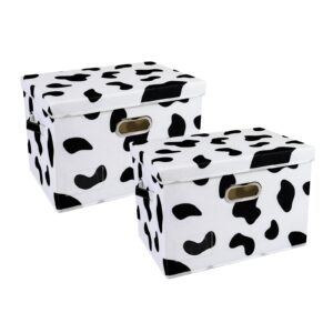 anminy 2pcs large storage bins cow print foldable cotton linen lidded box basket cubes set with removable lids pp plastic board handles label window home closet shelf clothes toys organizer containers