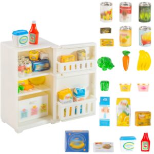 hiawbon 21 pcs mini house miniature refrigerator with mini food set mini kitchen furniture fridge decorations miniature food with juice milk ice creams vegetables