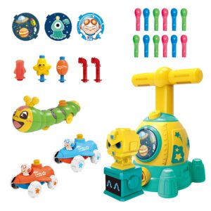 pzjdsr rocket balloons car with pump balloon launcher car toy set balloon powered cars with manual pump toy gift balloon car preschool science toys suitable for boys and girls 3+ years（yellow+green）