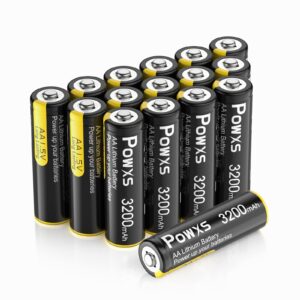 powxs aa lithium batteries, 16 pack 1.5v lithium iron double a batteries 3200mah super capacity for blink camera, video doorbell, flashlight, toys, remote control 【non-rechargeable】