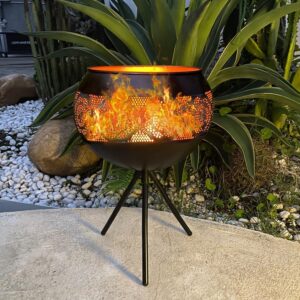 larekook outdoor lantern flickering flame light solar floor lamp waterproof retro lantern metal brazier light decor for yard patio garden （auto on/off）