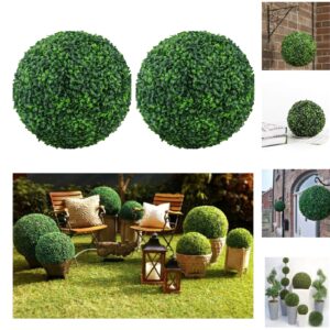 coregreen artificial plant topiary ball 2 pcs 13.8inch 4 layers faux round boxwood decorative balls for backyard, balcony, garden, wedding party, home office decor (13.8inch)