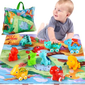 alasou 9 pcs dinosaur fantastic creatures toys with playmat/storage bag|baby car toys for 1 year old boy|1st birthday gifts for toddler age 1-2|1 year old boy birthday gift for infant 12 18 months