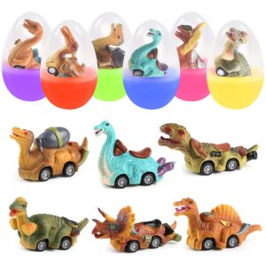 cherislpy 6 pack jumbo eggs with dinosaur pull back cars toys inside for kids boys toddlers easter basket stuffers easter egg fillers