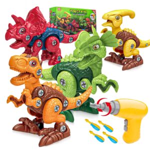 powerextra take apart dinosaur toys, stem dinosaur toy set with electric drill, educational learning and fun construction for kids ages 3-8