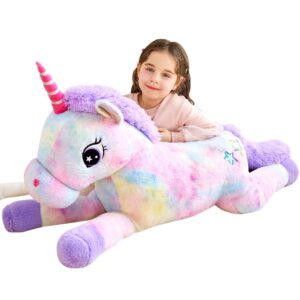 ikasa giant unicorn stuffed animal plush toy,large cute jumbo soft toys,huge big size plushy fluffy fat oversized plushie,gifts for kids girls boys girlfriend (multicolored, 43 inches)