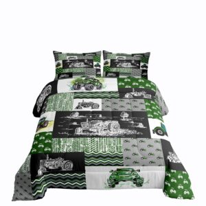 erosebridal green tractor comforter set full size farm vehicle truck bedding set cartoon equipment construction harvester down comforter for kids boys car bedroom decor with 2 pillowcases, grey