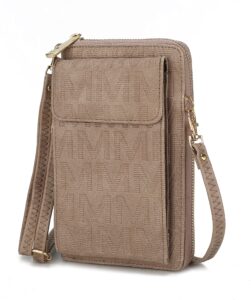 mkf collectioncrossbody cellphone handbag for women wallet purse – pu leather multi pockets clutch bag, wristlet strap taupe beige by mia k