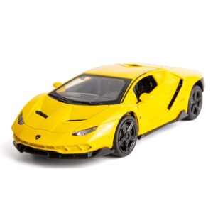 wakakac model car compatible for 1/32 lambor lp770 pull back toy car alloy toy vehicle with light and sound music car for kids boys girls birthday gift(yellow)