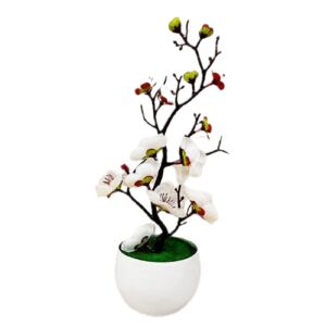 artificial flower in pot bonsai realistic anti fade faux silk flower fake plum blossom flower plants tabletops potted flowers ornaments home hotel garden wedding office table decoration white