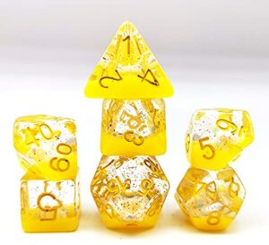 heartstring polyhedral dnd dice set (7pcs), unicorn dice set for dungeons and dragons rpg mtg and other table games (blue/red/purple/yellow unicorn) (yellow)