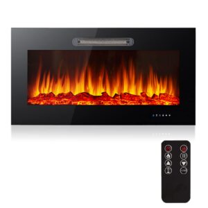 36 inch electric fireplace recessed and wall mounted, in-wall electric fireplace with adjustable flame colors, touch screen, remote control, easy to install,750w/1500w (36)